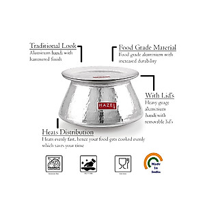 HAZEL Aluminium Hammered Finish Handi with Lid Biryani Rice Cooking Pot Degri Tope Patila, 23 cm, 5 Litre (7200 ML)