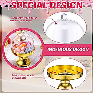 24 Pieces Plastic Mini Cake Stand with Dome Cover Chocolate Candy Cupcake Containers Dessert Display Plate with Dome Cover for Birthday Wedding Holiday Party Supplies (Gold, Transparent)