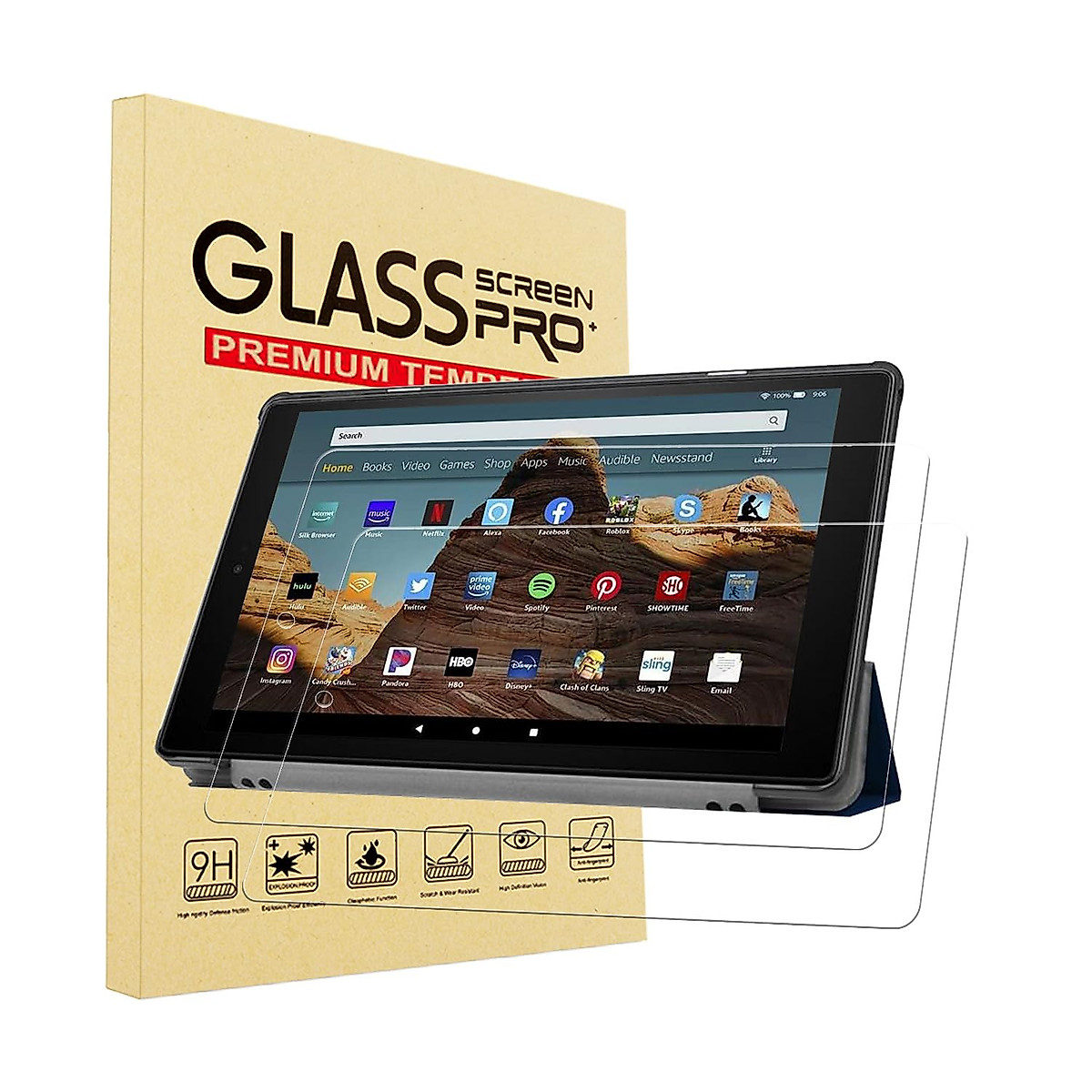 YINOVEEN 2 Pack Tempered Glass Screen Protector for Fire HD 10 Tablet 10.1 inch (9th/7th Generation, 2019/2017 Release), 2.5D Radian, 9H Hardness(Not Fit Fire HD 10 11th/13th Gen, 2021/2023)