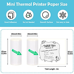 9 Rolls Mini Thermal Sticker Paper for Phomemo M02/T02 Mini Printer, Thermal Printer Paper with 57x25mm, Mini Thermal Printer Sticker Paper for Photo Journal Notes Memo