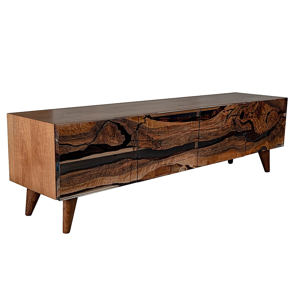 Angora Lara Epoxy TV Unit - Mid Century Modern Style | 100% Black Walnut Wood Entertainment Stand for TVs up to 120 Inches | Natural Walnut Wood Furniture Made in Turkey
