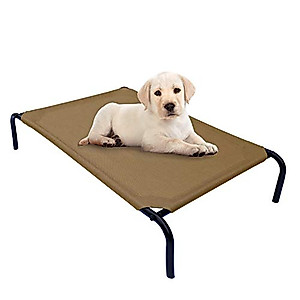 PHYEX Heavy Duty Steel-Framed Portable Elevated Pet Bed, Elevated Cooling Pet Cot, 33" L x 19" W x 7.5" H(S, Brown)