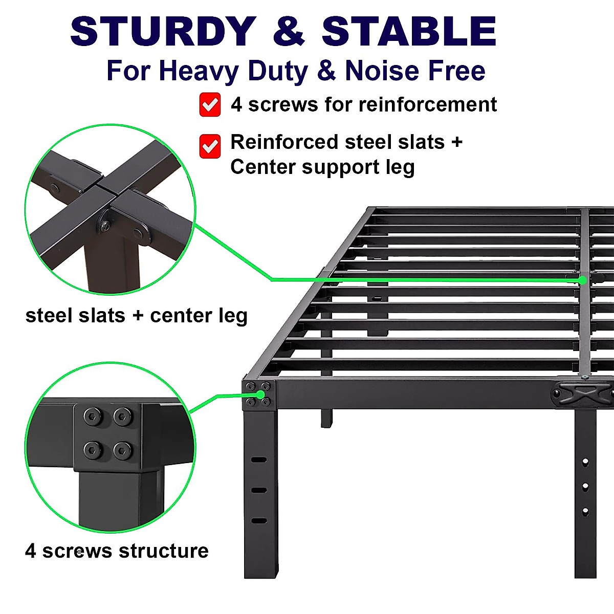 Bed Frame King Size Storage 18 inch Tall,Platform Metal BedFrame for Kids Boys Girls, Heavy Duty Support,No Box Spring Needed, Easy Assembly, Noise Free, Black (King, 18in)