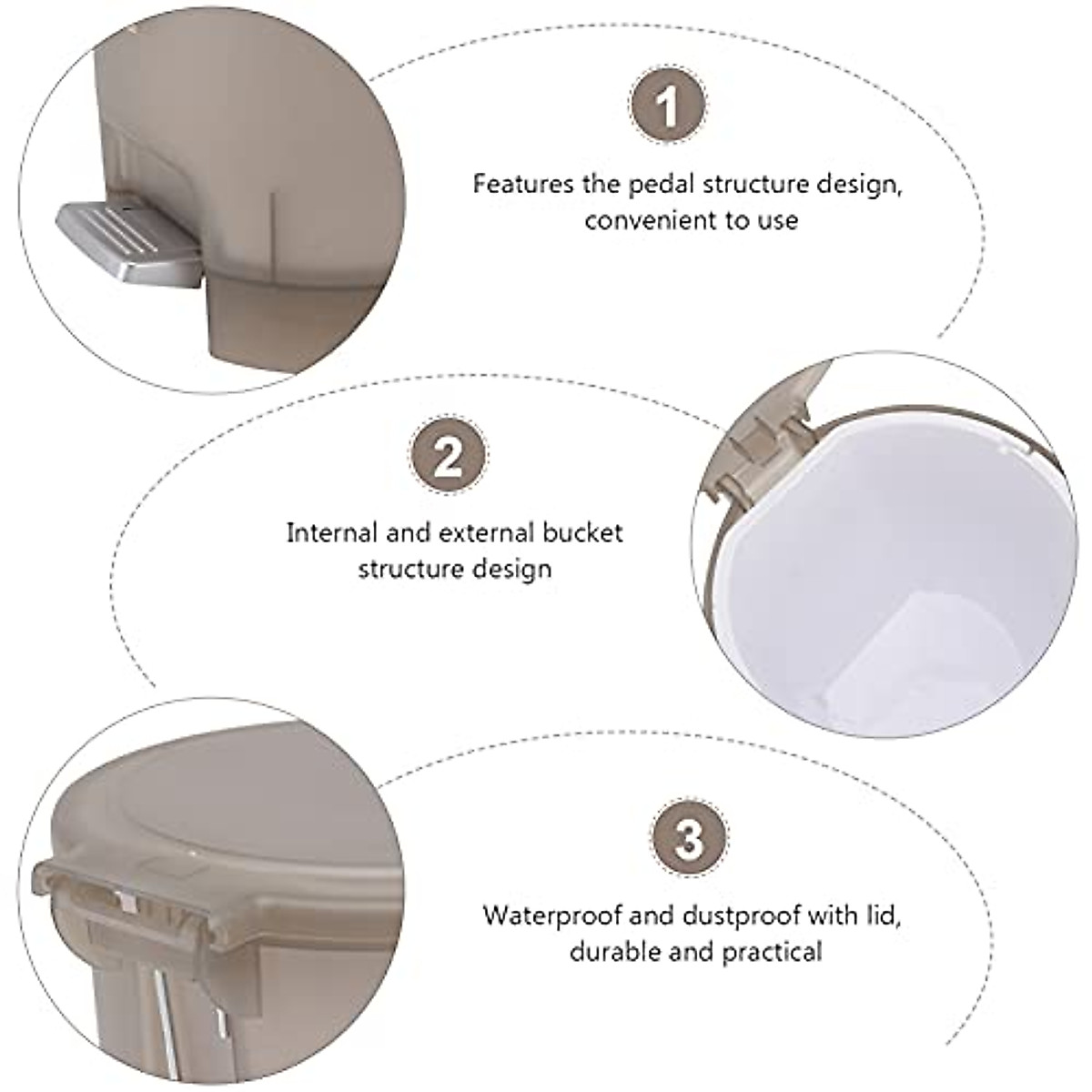 Cabilock Foot Step on Trash Bucket Household Large Capability Garbage Can Floor Waste Rubbish Recycle Basket for Home Kitchen Office Bedroom Grey 5L