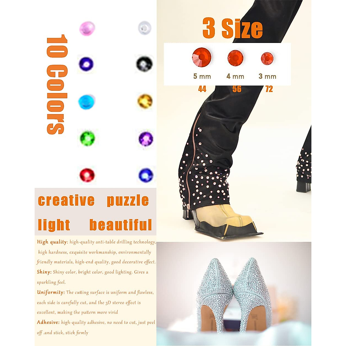 3440 pcs Rainbow Rhinestones Stickers Self Adhesive Bling Gems Jewels Stickers,Face Gem Stick on Rhinestone Strips for Nail Body DIY Craft (3 Size)