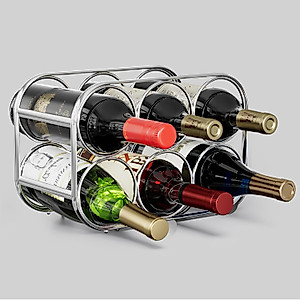Buruis 6 Bottle Countertop Wine Rack - Freestanding Modern Metal Small Wine Rack - Tabletop Wine Holder Stand for Cabinet, Pantry, and Kitchen Decor - No Assembly Required - Silver