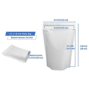 100 Pack 5.5x7.8 Inches Matte White and 100 Pack 6.3x9.4 Inches Matte Black Mylar Stand Up Bags