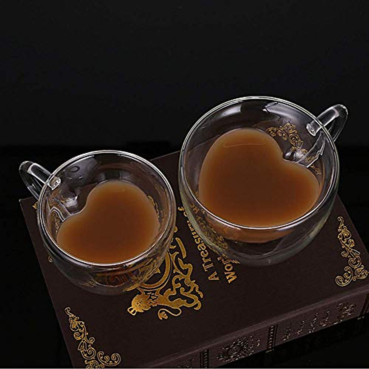 VEOOJRFEY 2 Pcs/Set Heart Shaped Double Wall Insulated Glass Milk Lemon Juice Cup Tea Cups Lover Coffee Mug Drinkware for Home Party Birthday Gifts