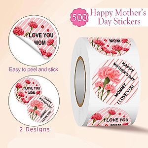 2 Inch Happy Mothers Day Stickers Mother’s Day Labels Floral Mother's Day Gift Tag for Card,Presents Package Bag 500 Pcs/Roll