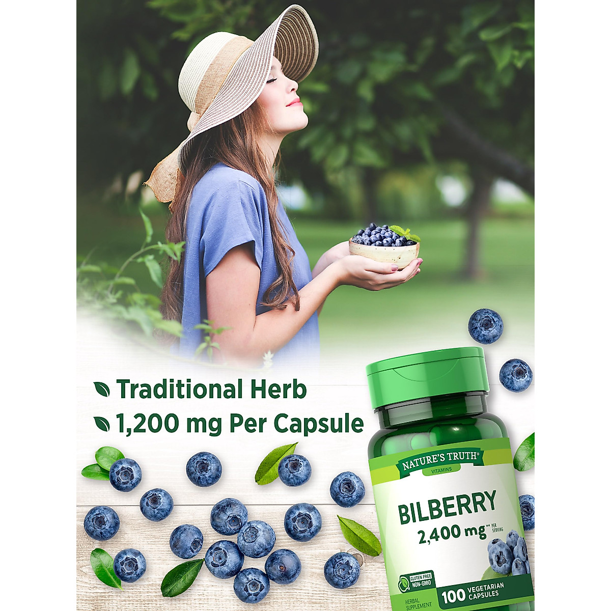 Nature's Truth Bilberry Fruit Extract Capsules | 2400mg | 100 Count | Non-GMO & Gluten Free Supplement