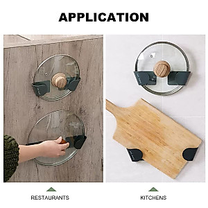Luxshiny 3 pairs Kitchen Wall- Utensils Lid Hanging Pot Pan Cover Rack Wall Holder Cutting Stand Adhesive Cabinet Mount Cookware Holders Mounted Hangers Wall-mounted Free for Organizers