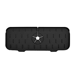 Kitchen Sink Splash Guard, Silicone Faucet Mat Sink Water Splash Guard, Faucet Splash Catcher, Silicone Deflector Under The Faucet, Keep Kitchen, Bathroom Sinks Dry (Black)
