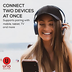 UNOSOUNDS On Ear Headphones, Wireless and Bluetooth, Noise Cancelling, Comfortable Design, Built in Mic and Wired Mode for Mobile, PC & TV, Includes 3.5mm Aux Cable and USB Charger (Grey)