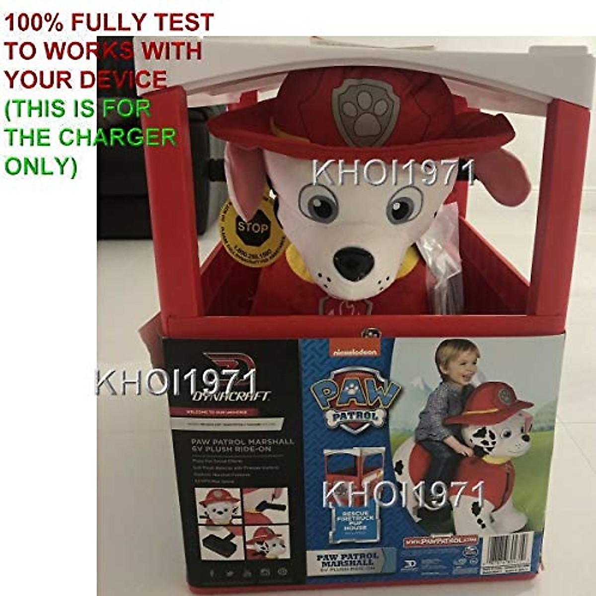 KHOI1971 Wall Charger AC Adapter Power Cable Cord Compatible with Dynacraft 8804-71 Paw Patrol Plush Marshall Ride-on 6V-Volt Battery