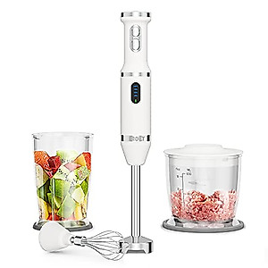 Cordless Hand Blender Electric, Immersion Smart Stick Blender Rechargeable with Stainless Steel Blades, 2 speed adjustable Beaker Whisk for Infant Food Smoothies Puree Sauces Soups (White)