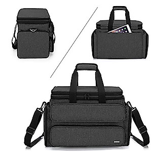 YARWO Knitting Yarn Bag, Portable Crochet Storage Tote with Double Top Cover and Yarn Holes for Knitting Needles(Up to 14”), Unfinished Projects and Skeins of Yarn, Black