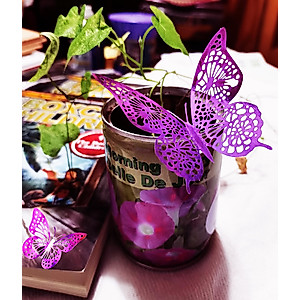 JOSDIOX Butterfly Pale Plum48 Decorative Wall Stickers, 48pcs Metallic Cardboard Butterflies, 3D Party Decorations, Bedroom Living Room Dining Room Wall Decor