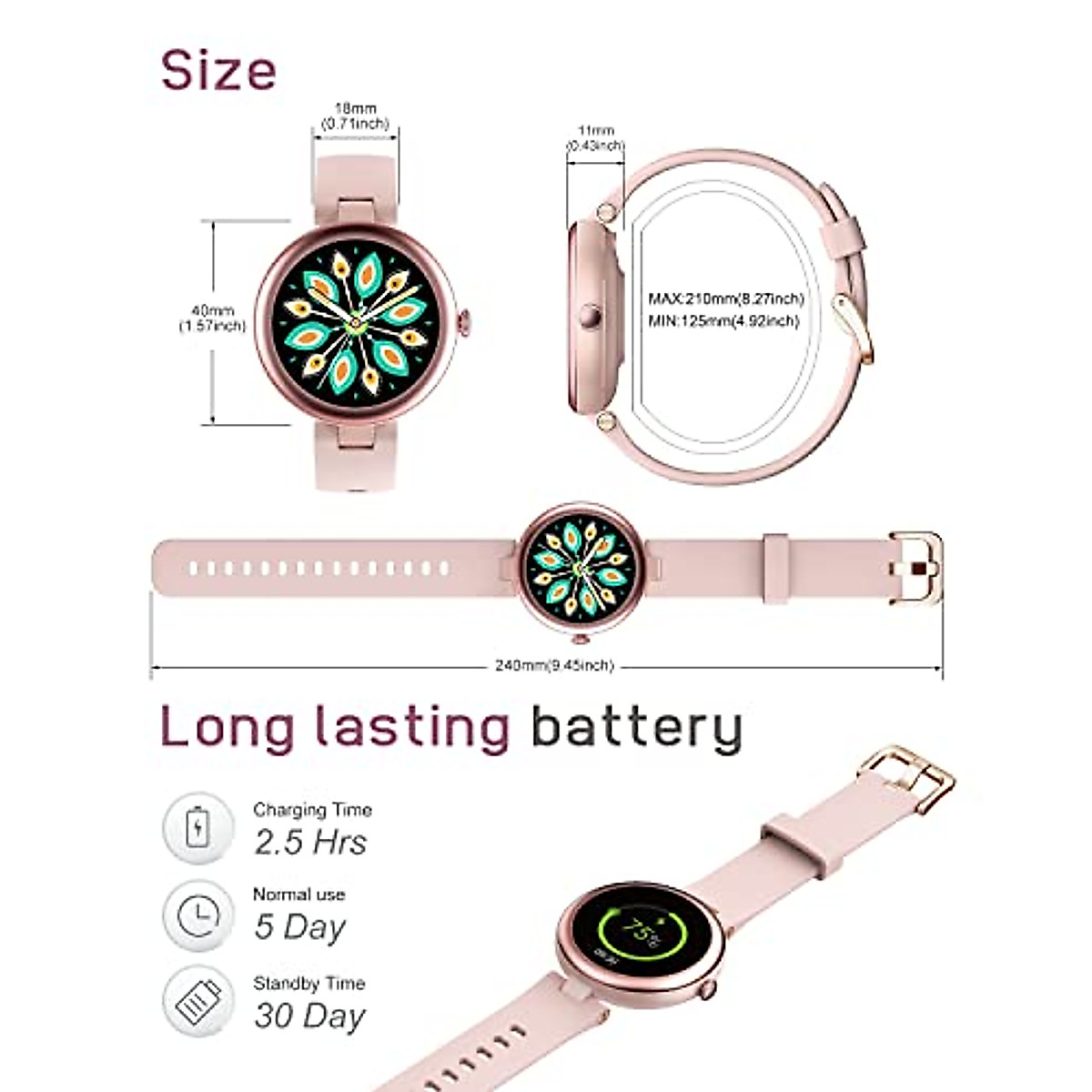 SHANG WING Smart Watches for Women Waterproof, Round Women's Watch Compatible with iPhone Android Phones Fitness Tracker Reloj para Mujer with Heart Rate Monitor Pedometer Sleep Tracker Pink, Lynn