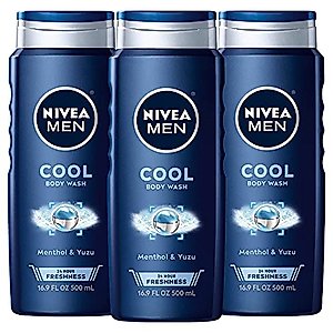 Nivea Men Cool Body Wash with Icy Menthol, Scented Body Wash for Men, Free of Parabens, Phthalates and Microplastic Particles, 3 Pack of 16.9 Fl Oz Bottles