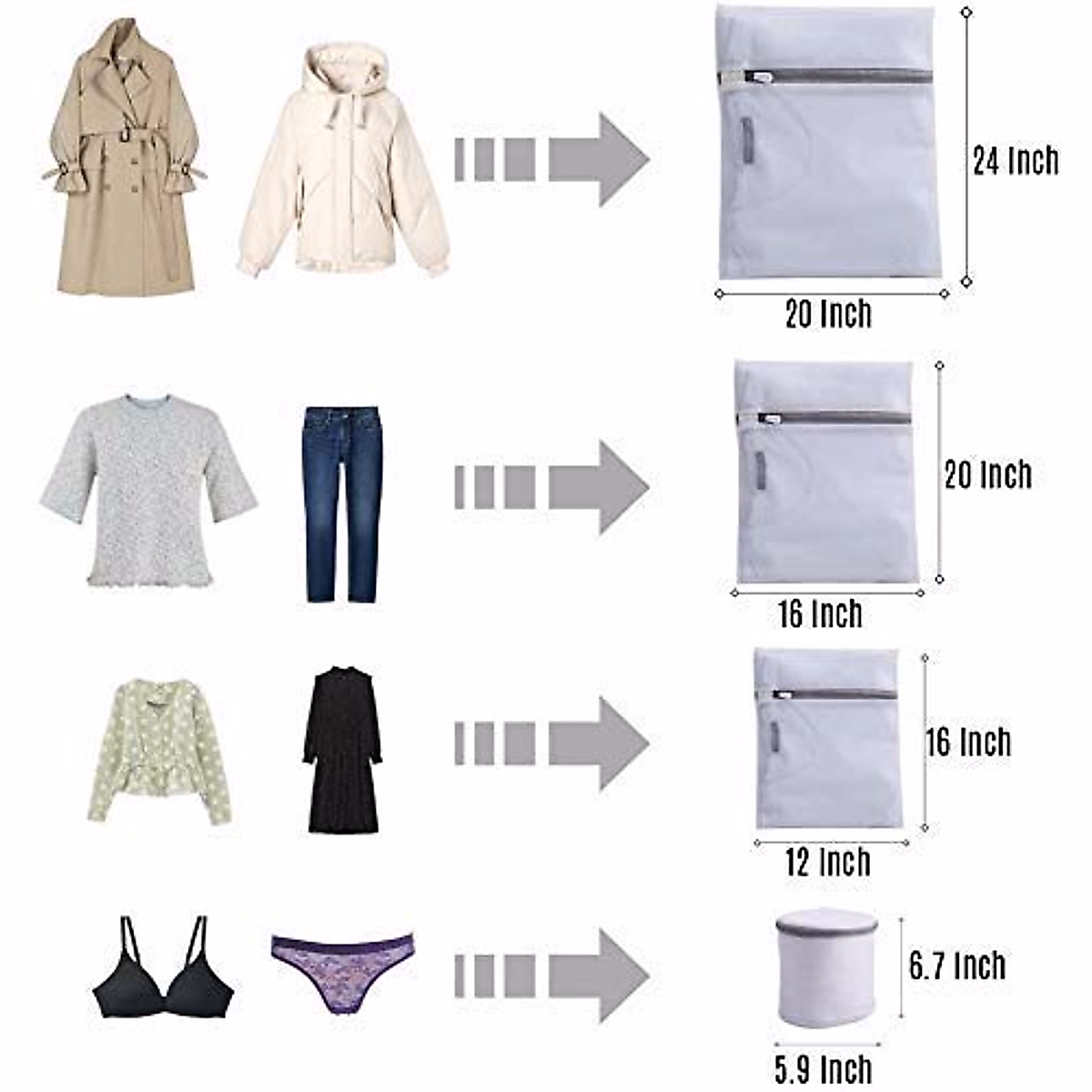 IDOSYS 4 Packs Laundry Mesh Bag with Reusable Laundry Balls Washing Bags in Different Size Reusable and Durable Mesh Wash Bags (1 L,1 M, 1 S and 1 Bra Bag)