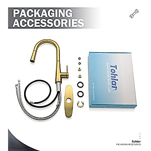 Tohlar Gold Kitchen Faucet, Kitchen Faucets with Pull Down Sprayer, Stainless Steel Single Handle Kitchen Faucet Fit for 1 or 3 Holes Kitchen Sink Faucet Gold Faucet for Kitchen Brushed Gold