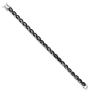 Natural 8X6 MM Oval Cut Blue Sapphire Gemstone 925 Sterling Silver September Birthstone Tennis Bracelet Women Jewelry Love and Friendship Gift For Her (Rhodium Plated Silver, 6.5 Inches)