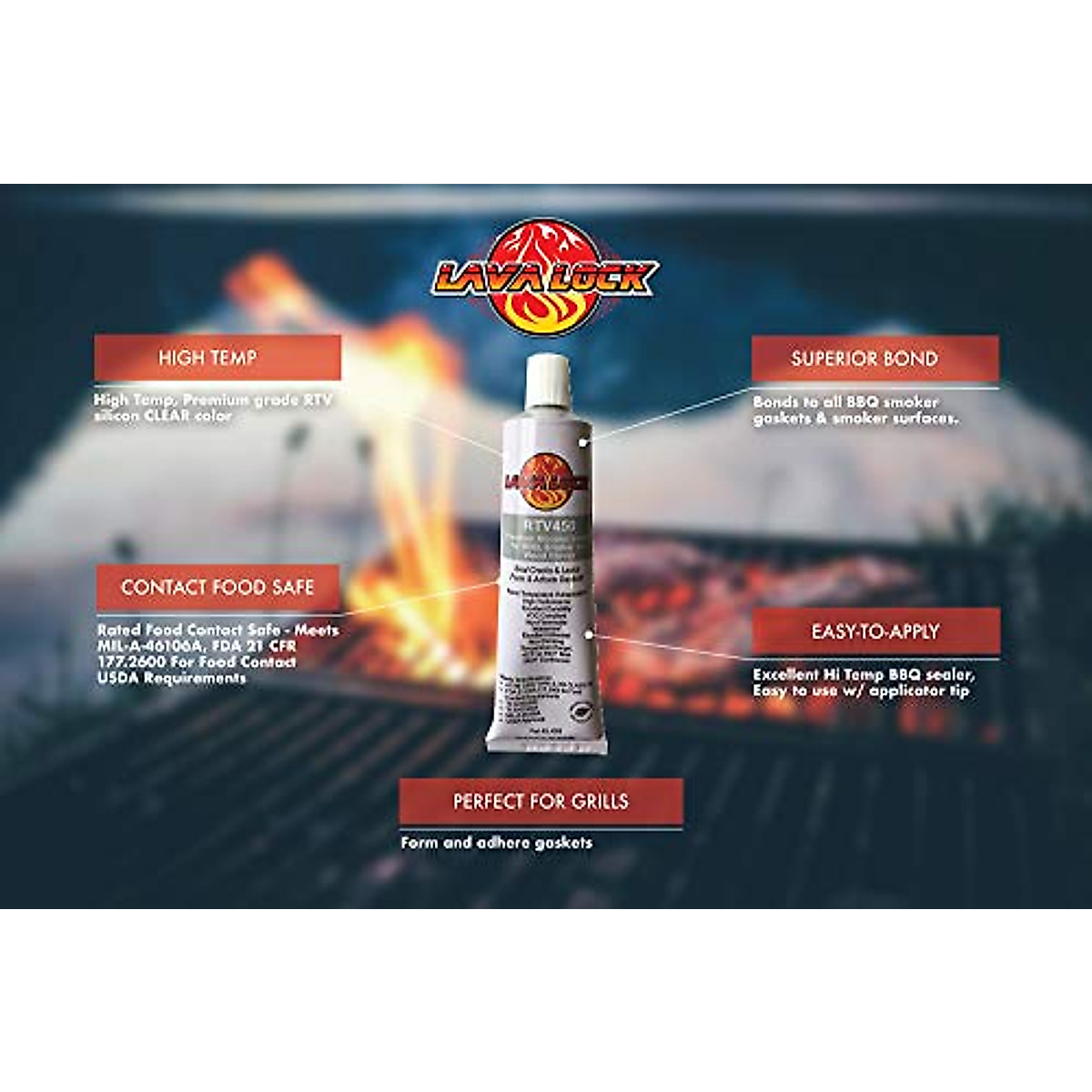 LavaLock® Food Safe BBQ Grade Adhesive Grill Smoker High Temp RTV Silicon - Clear 3 Ounce
