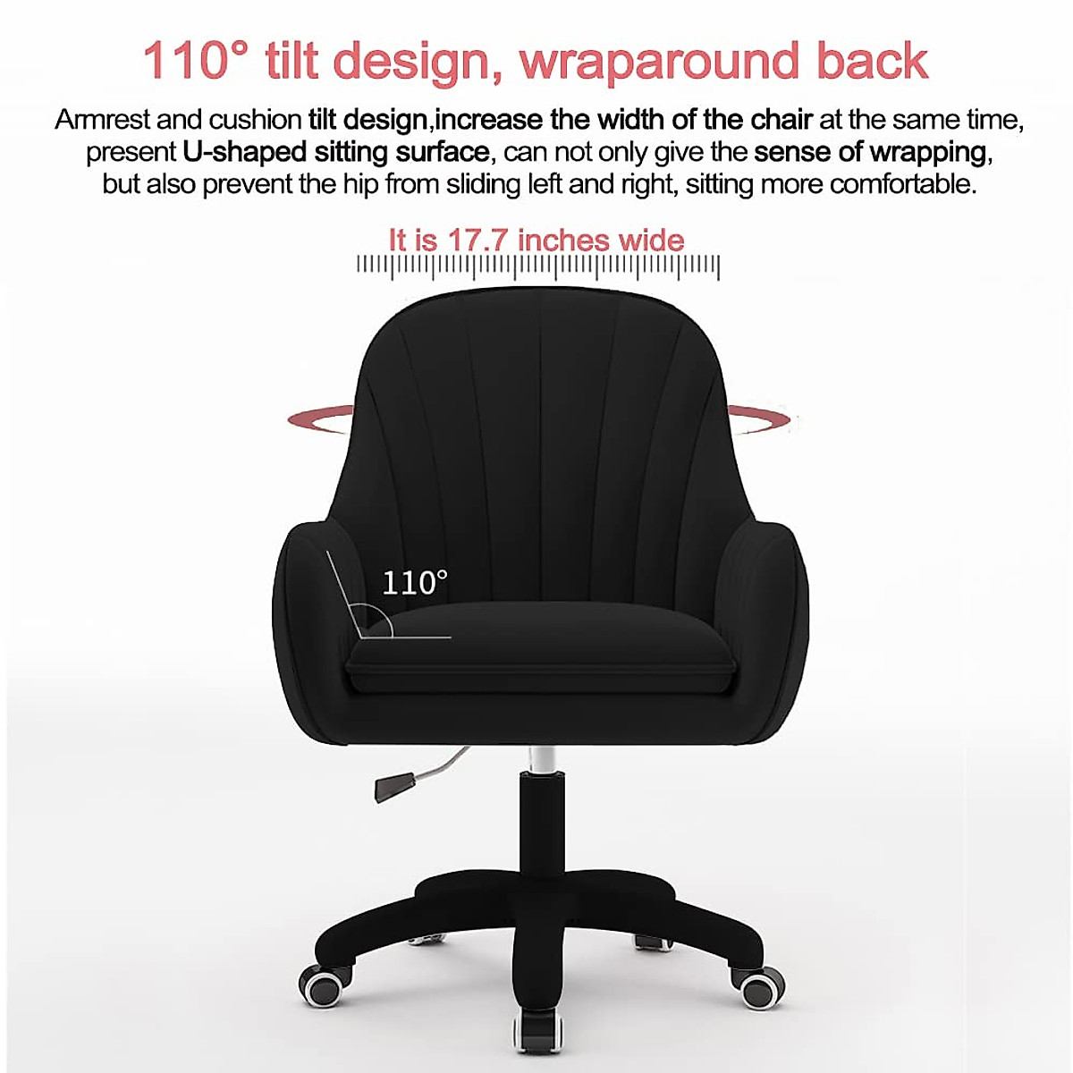 Home Office Chair Computer Chair with Mid-Back Upholstered Modern Tufted Computer Task Chair Swivel Height Adjustable Velvet Accent Chair Suitable for Bedroom, Study
