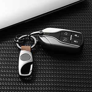 Gkeygo Carabiner Keychain, Key Chains for Car Key with 2 Key Rings and Anti-Lost D-Ring, Multifunctional Keychains for Men and Women – Grey(Brown Leather)