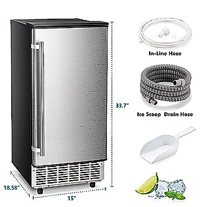 R.W.FLAME Under Counter Ice Maker, 80Lbs Daily Built-in Ice Maker Machine, Reversible Door, Auto Clean, 24H Timer, Commercial Ice Maker for Home & Coffee Shop, Silver