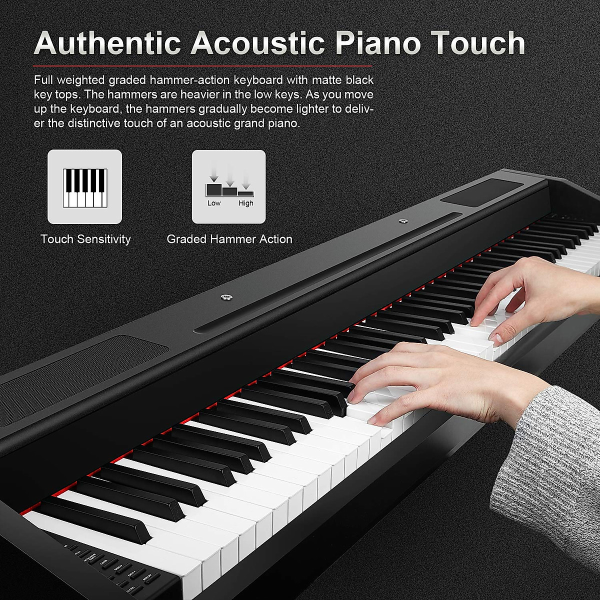 Souidmy G-310W - 88 Key Digital Piano with Full Weighted Graded Hammer Action, String Resonance, Bluetooth MIDI, for Beginner and Professional, Electric Piano Keyboard with Sustain Pedal and Bag