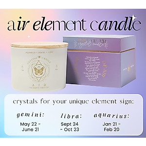 Healing Crystal Candle, 12oz - 3 wick Aquarius, Gemini, Libra Zodiac Candles with Crystals Inside. Zodiac Gifts for Women, Real Crystals and Healing Stones Manifestation Candle, Meditation Candle