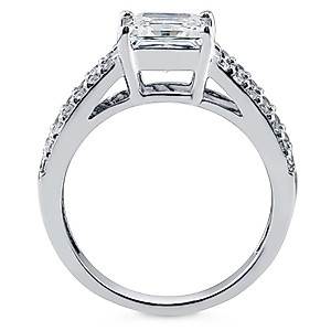 BERRICLE Sterling Silver Solitaire Wedding Engagement Rings 2 Carat Princess Cut Cubic Zirconia CZ Split Shank Ring for Women, Rhodium Plated Size 6
