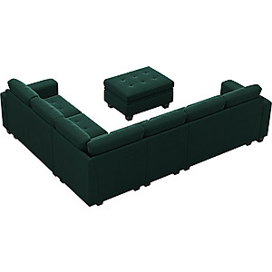Belffin Velvet L Shaped Sofa Couch with Reversible Chaise Convertible Modular Sectional Sofa Set with Storage Ottoman Corner Sofa Set for Living Room Green