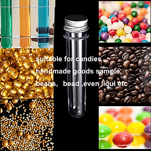 KOHAND 50 PCS 140 x 25mm Clear Test Tubes with Screw Caps, 40ml Plastic Test Tube with Aluminum Covers for Sample Christmas Candy Bath Salt Science Party Favors
