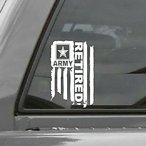Distressed United States Army Flag Retired Vinyl Decal Sticker United States Army Military for Car Truck Window Laptop Bumper US Flag (White)