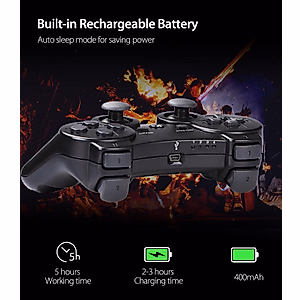 YCCTEAM Wireless Controller Compatible with PS3, Controller Replacement for PS3 with Upgraded High-Precision Joystick, Wireless Remote Gamepad with Charger Cable (Black)