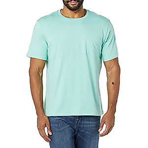 Amazon Essentials Men's Slim-Fit Short-Sleeve Crewneck Pocket T-Shirt, Pack of 2, White/Aqua Blue, Large