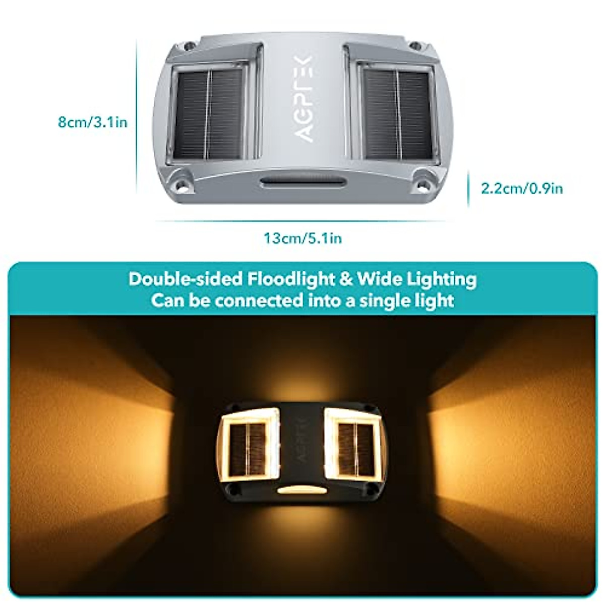 AGPTEK Solar Driveway Lights 4 Pack, Solar Deck Lights Outdoor Dock Marine Lights LED Dock Lights Solar Powered Waterproof Driveway Marker Lights for Warning Step, Sidewalk, Pathway, Garden, Yard