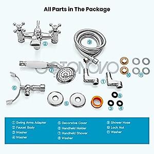 gotonovo Vintage Wall Mount Clawfoot Tub Faucet 3-9Inch Adjustable Center Polished Chrome 2 Double Handle Shower Faucet System Telephone Shape