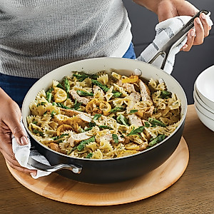 KitchenAid Hard Anodized Ceramic 5-Quart Nonstick Sauté Pan with Shatter-Resistant Lid & Riveted Handle – Durable, Even Heating, Easy Clean, Oven Safe to 500°F, Matte Black