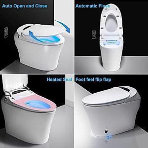 Wonder Comfort Smart Toilet with Remote/Foot Sensor/Various Washing Settings/Heated Seat, Tankless-Bidet-Toilet with Knob Control/Automatic Powerful Flush/Auto Shut-off