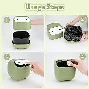 IBEQUEM Mini Trash Can, Cute Small Trash Can with Lid, Desktop Paper Bin with 90 of Bin Liners, Portable Tabletop Dustbin, Cartoon Animal Rubbish Storage for Office Bedroom Desk Car Kitchen(Green)