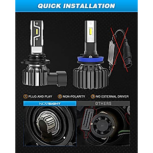 NOVSIGHT 9005 9006 Led Headlight Bulbs Combo 300% Brightness 9005/HB3 High Beam 9006/HB4 Low Beam 1:1 Mini Size Headlight Conversion Kits 6500K Cool White Replacement Headlights Halogen, Pack of 4