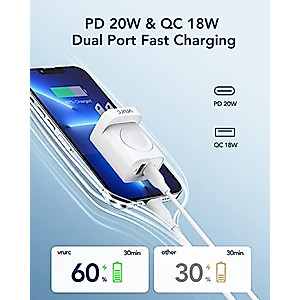 VRURC for Apple Watch Charger, PD 20W Fast Charging Block with Foldable Plug, USB C Wall Charger Power Adapter with Dual Port Compatible with iPhone, Samsung, Android,Tablets-White
