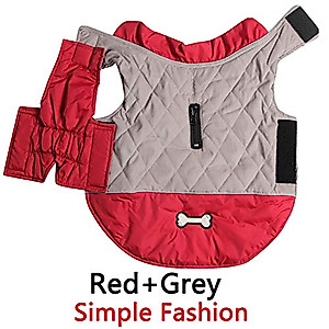 Vecomfy Reversible Dog Coats for Small Dogs Waterproof Warm Dog Jacket for Cold Winter,Red and Grey M