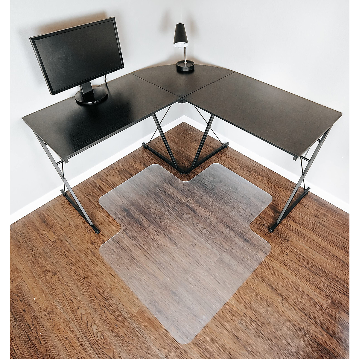 PVC Floor mat for L-Shaped desks (Non-Studded), Transparent