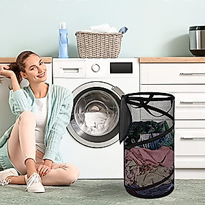 BATTOO Large Collapsible Laundry Basket with Lid Foldable Mesh Pop Up Hamper with Handles for Laundry Room, Bathroom, Kids Room, College Dorm, Travel, Storage Organizer Black