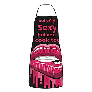 capuca Cooking Kitchen Chef Aprons Funny - Not Only Sexy Printing Bib Aprons with Pockets Erasable Hand Waterproof Grilling Sink Aprons for Women Men