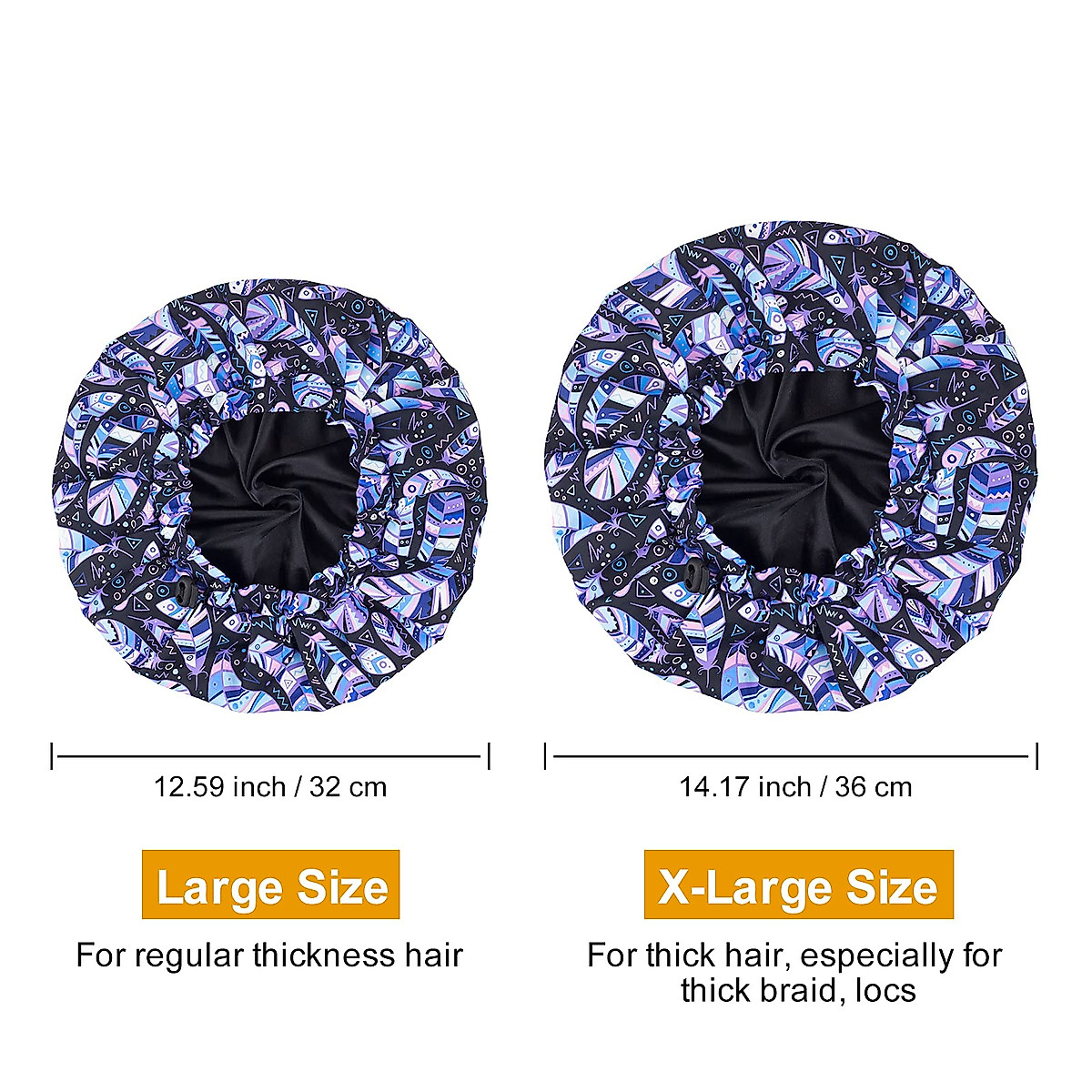 POZILAN Luxury Shower Cap for Women, Waterproof Reusable Shower Caps Double Layers Soft Silk Satin Lined, Extra Large for Long Hair, Adjustable for Most Heads Size